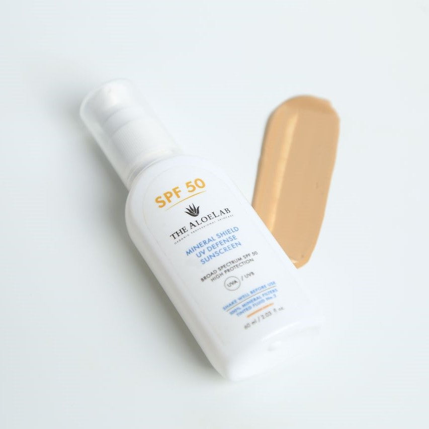 SPF 50 MINERAL SHIELD UV DEFENSE SUNSCREEN - TINT NO.2 – The ALOELAB